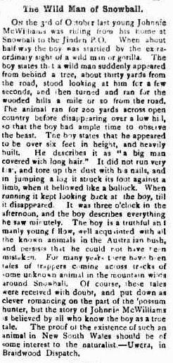 Historical Account #1: The Wild Man of Snowball – Yowie Tracks